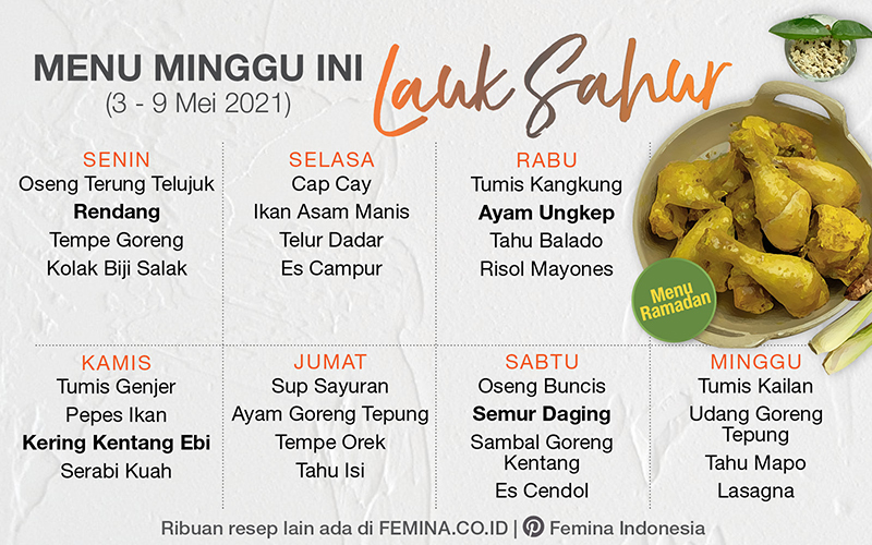 Daftar Menu Mingguan (3 - 9 Mei 2021): Lauk Sahur