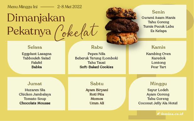 Menu Mingguan (Senin, 2-8 Mei 2022): Dimanjakan Pekatnya Cokelat